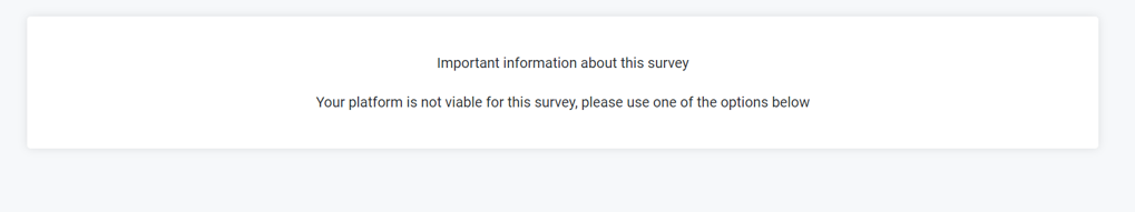 Platform not viable is showing, with no options below